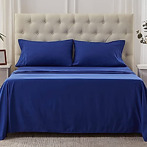 NexHome Full Size Sheet Set, Breathable & Cooling Sheets, Hotel Luxury Bed Sheet, Extra Soft, Deep Pockets 16", Easy Fit, Wrinkle Free, Comfy, Navy Blue Bed Sheets 4 Piece Set