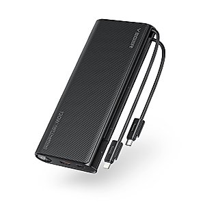 VEGER 25000mAh Portable Laptop Charger with Built-in Cables, Laptop Power Bank 100W PD/PPS Fast Charging Battery Pack (Total 130W) for MacBook Dell XPS iPad iPhone 14/13/12 Series, Samsung, More