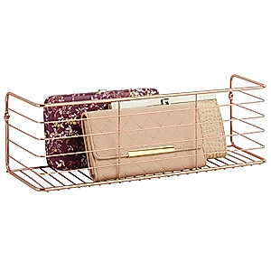 mDesign Wide Metal Wall Mount Decor Storage Organizer Display Shelf - Hang in Bathroom, Kitchen, Entryway, Hallway, Mudroom, Bedroom, Laundry Room - Concerto Collection, 2 Pack - Rose Gold