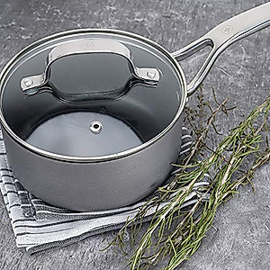 Swiss Diamond Hard Anodized Induction Compatible 3 Quart Saucepan with Lid - Oven and Dishwasher Safe Nonstick Cooking Pot (8 inch) Gray