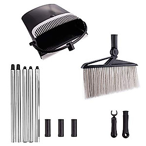 GAMLI Broom and Dustpan Combo Set - Rotatable Wisp Cleaning for Kitchen Floor, Indoor, Hardwood Floors, Industrial, Lobby. Adjustable Broom Pole, Windproof Dustpan - Free Broom Holder