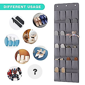 HAUSHOF Over the Door Shoe Organizer, 24 Large Pockets, Sturdy Oxford Fabric, For closet, bedroom, bathroom, storage room, men's sneakers, women's high heels, flip flops (Grey)