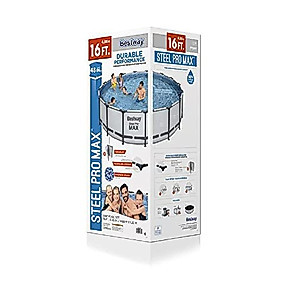 Bestway Steel Pro MAX 16 Foot x 48 Inch Round Metal Frame Above Ground Outdoor Swimming Pool Set with 1,000 Filter Pump, Ladder, and Cover