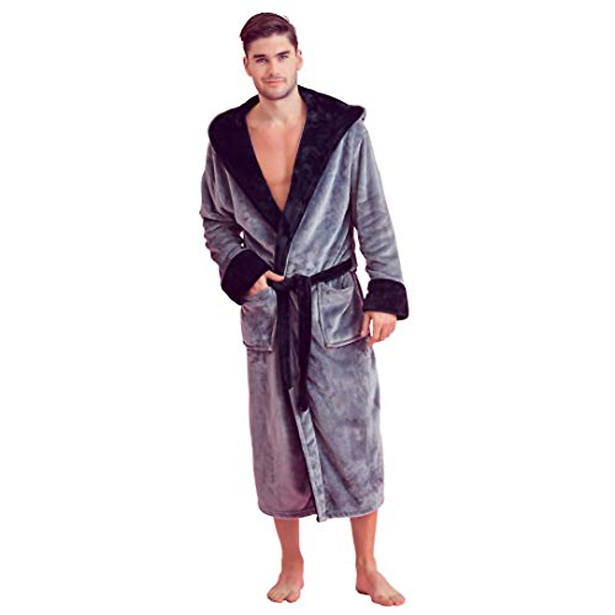 Soft Touch Linen Men’s Full-Length Warm and Plush Hooded Fleece Bathrobe