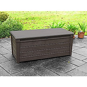 Keter Brightwood 120 Gallon Outdoor Resin Garden Patio Storage Furniture Deck Box