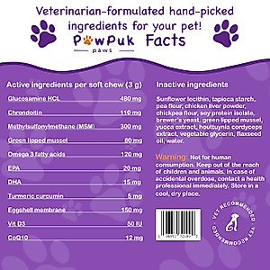 PawPuk Paws Joint & Mobility Supplements for Dogs, Glucosamine, Chondroitin, MSM – Anti Inflammation, NMN & CoQ10 - Antiaging, Green-Lipped Mussel, Turmeric