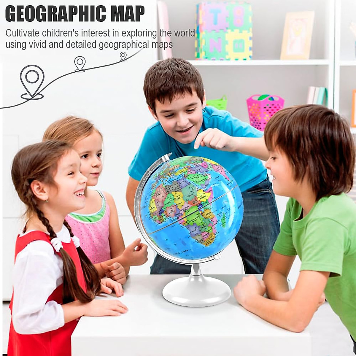 Illuminated World Globe, DIY Self-Assembly Stem Globe for Kids Learning 8 Inch Metal Bracket Constellation Earth globe for children 360° Rotating Educational World Globes for Kids
