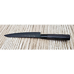 Satake Made in Japan Traditional Hammered Black Rust Resistant Molibdenium, Titanium Coated Chef's Knife (806-039 Santoku Blade 170mm)