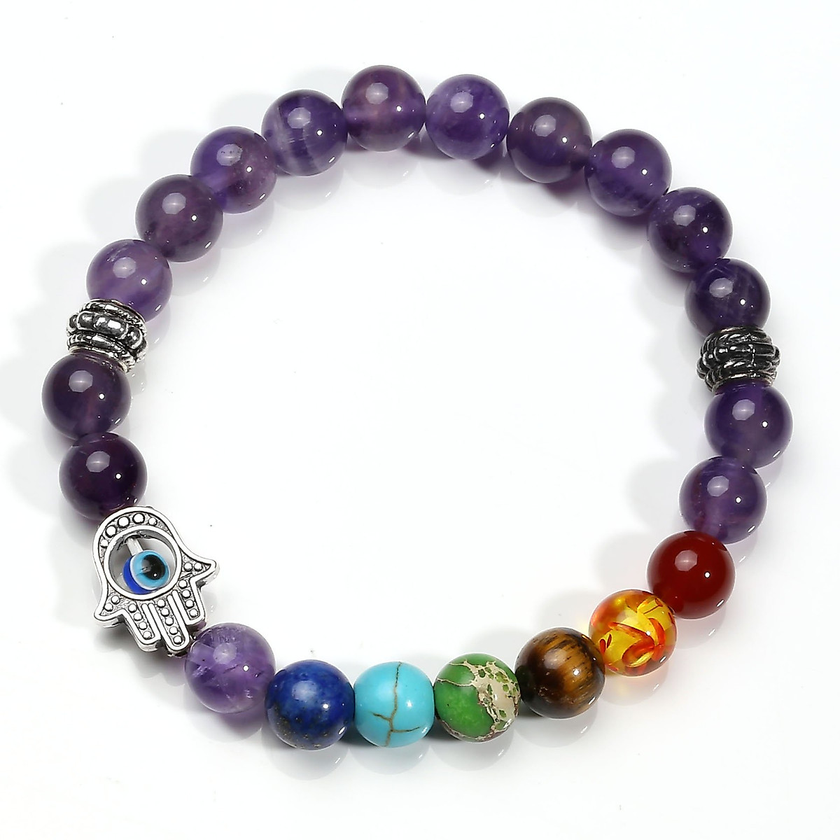 MILAKOO 7 Chakras and Evil Eye Bracelet Healing Stone Beads Oil Diffuser Yoga Reiki Prayer for Women