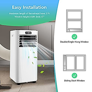 PETSITE Portable Air Conditioner, 3-in-1 AC Cooling Unit Dehumidifying, Fan & Air Cooler Function, Remote Control, Window Kit Included (8000BTU, White)