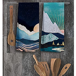 TUNW Abstract Boho Sunrise Winter Mountain and Midnight Ocean Soft and Absorbent Kitchen Towels,Bohemia Hand Towels Dish Towels Beach Towels 16″×24″Set of 2,Gifts for Boho Lovers Women Girls