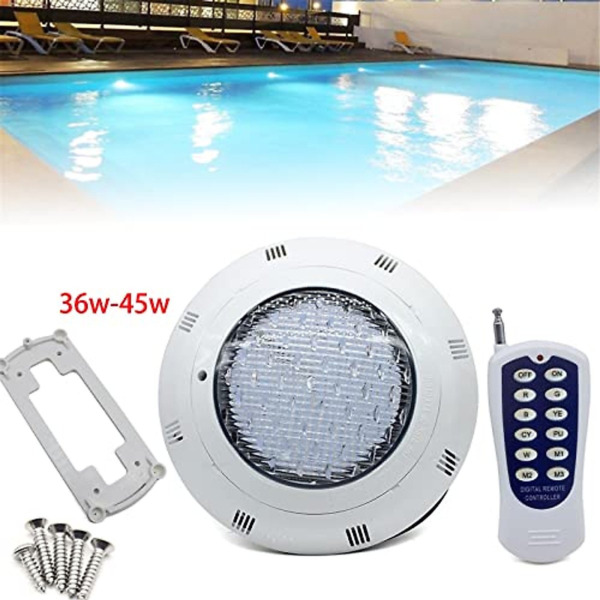 TBVECHI Pool Light 12V 36W Submersible Led Pool Light 7 Colors Changing Underwater RGB LED Pool Light IP68 Waterproof with Remote for Inground Swimming Pool Light