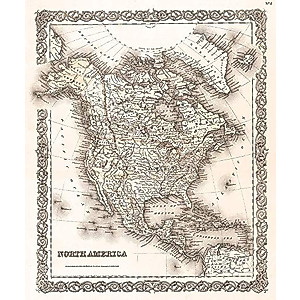 Posterazzi PDXFAS2043LARGE 1855 Vintage Map of North America Colton Poster Print, 24 x 36, Multicolor