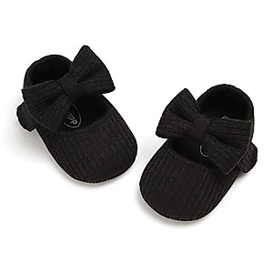 Ohwawadi Infant Baby Girl Shoes, Bowknot Baby Mary Jane Flats Princess Dress Shoes Soft Baby Crib Shoes (0-6 Months, 1933 Black)