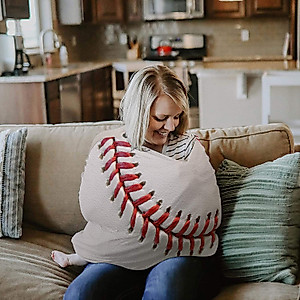 Nursing Cover Carseat Canopy, Baseball Texture Red Soft and Breathable Stroller Covers for Breastfeeding Infants, American Sports Multiuse-Nursing Scarf,Stretchy Babysitting Scarf