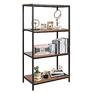 ECOMEX 4 Tier Bookshelf, Tall Bookcase with Metal Frame for Stroge,Industrial Bookshelf and Bookcases for Bedroom,Livingroom,Office Brown