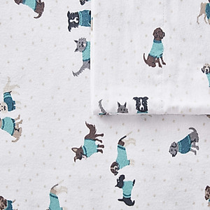 Intelligent Design Cozy Soft 100% Cotton Flannel Print Animals Stars Cute Warm, Ultra Soft Cold Weather Sheet Set Bedding, Full, Teal Dogs 4 Piece