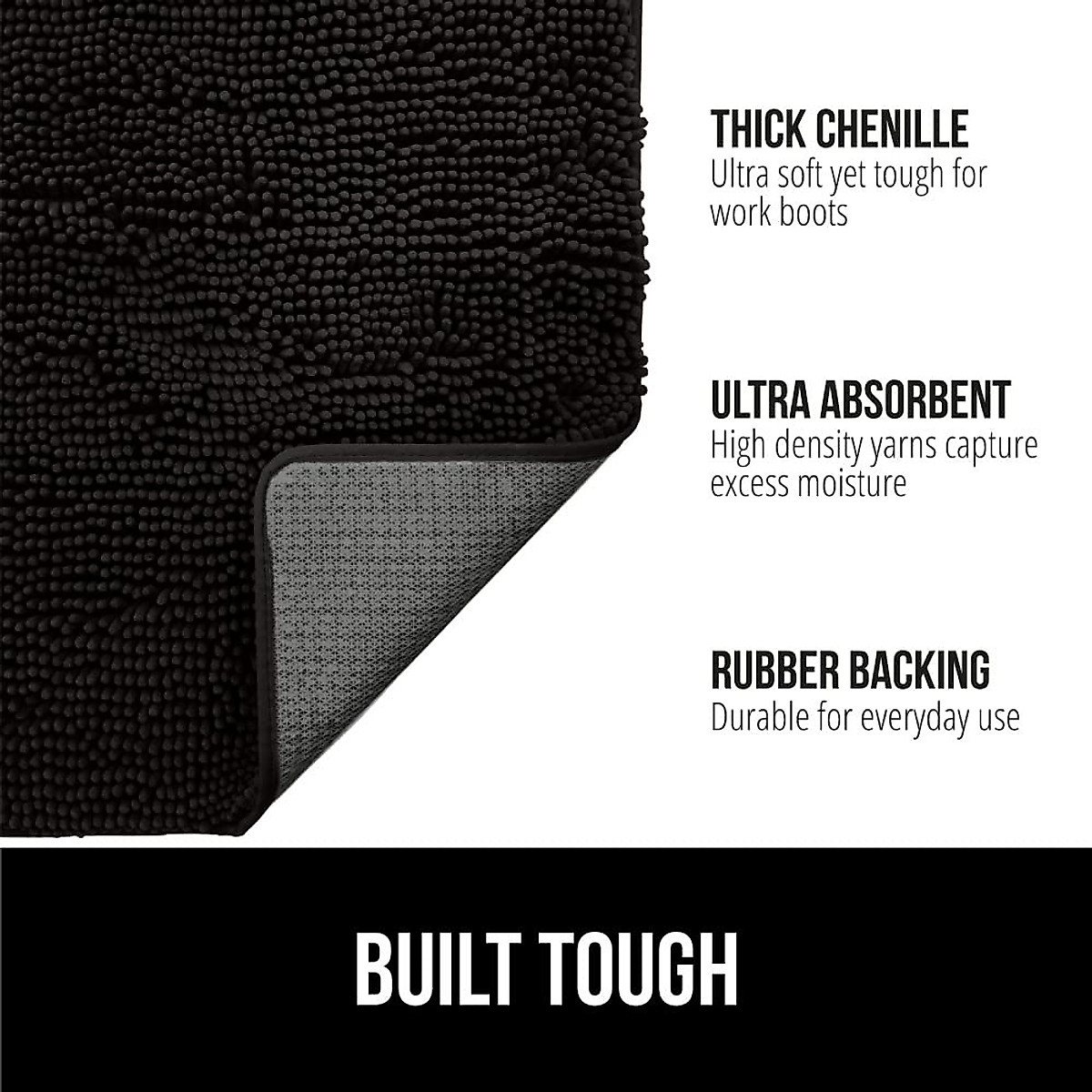 Gorilla Grip Ultra Absorbent Grippy Doormat for Muddy Dog Paws, 36x24 Machine Washable Soak Stopper Rugs Cleaner Floors, Bed Mat for Dirty Dogs, Indoor Entrance Door Rug Pet Bed Mats Black