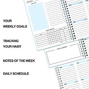 Kisdo Weekly Planner Undated Planner Book with Blue Fountain Ink Pen, To-Do List, Weekly Goals, Habit Tracker, 5.7" X 8" Inch for 52 Weeks Planning
