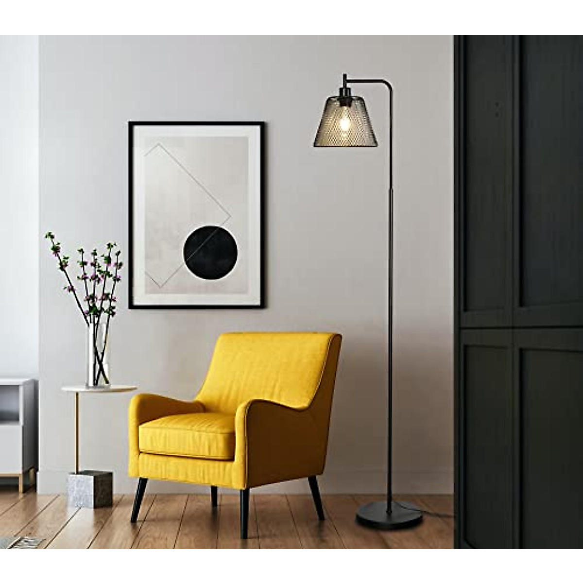 Feohak Industrial Floor Lamp, Standing Lamp with Hanging Iron Mesh Lamp Shade Whole Metal Farmhouse Floor Lamp with Foot Switch,68 inch Tall Modern Rustic Floor Lamps for Living Room Bedroom, Black