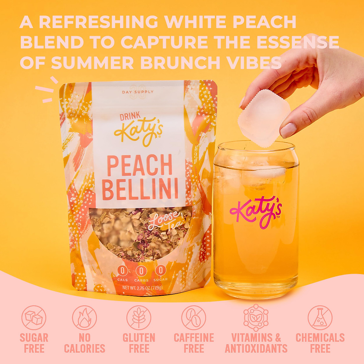 Katy’s Peach Bellini Loose Leaf Tea | Fruity & Refreshing White Herbal Tea | Caffeine-Free Peach Tea | 30+ Cups | Hot or Iced | Apple, Peach & Mango | Premium Quality | Woman-Owned | 2.75oz Pouch