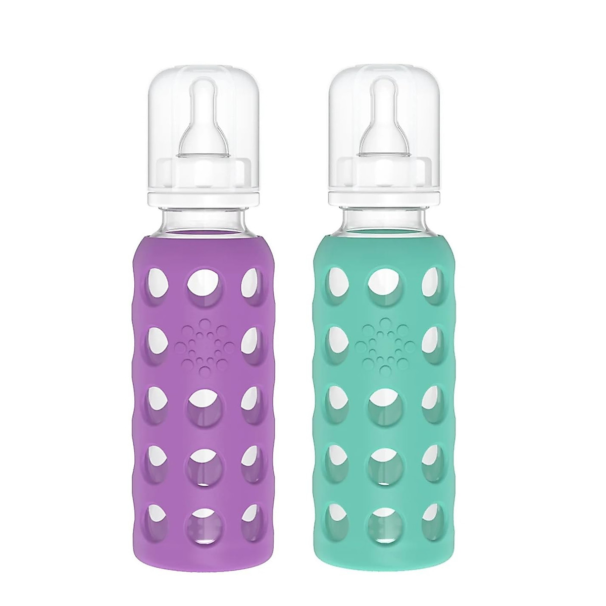 Lifefactory Glass Baby Bottles with Silicone Protection - 2-Pack, 9 Ounce Bottles, Grape & Kale
