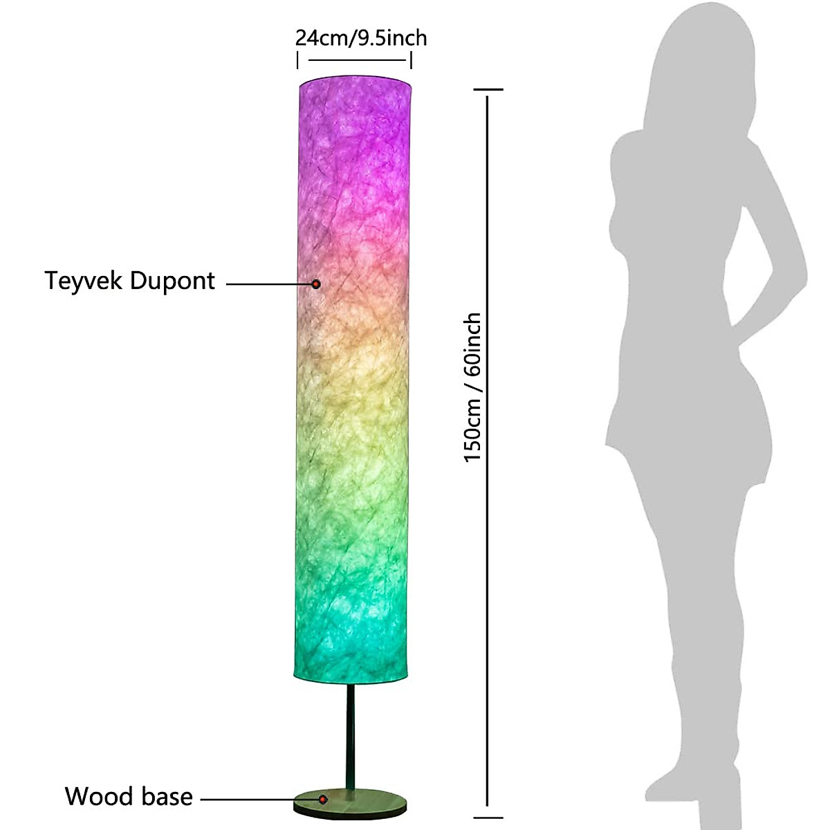 YIEONSHION Soft Light Floor Lamp, 60" Simple Design Morden Slim Warm Light 3000K LED Tyvek Fabric Shade Standing Lamp for Living Room Bedroom Game Room (L/60inch, RGB Remote)