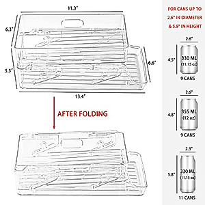 BYFU 2-Tier Foldable Soda Can Storage Organizer Set of 2, Automatic Rolling Plastic Beverage Can Dispenser, Clear Stackable Can Drink Holder Bin for Refrigerator Pantry Kitchen Countertop Cabinet