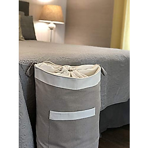Over The Door Hanging Laundry Hamper Bag - Beautiful Linen - Drawstring Closure With Carry Strap - HOOKS NOT INCLUDED*