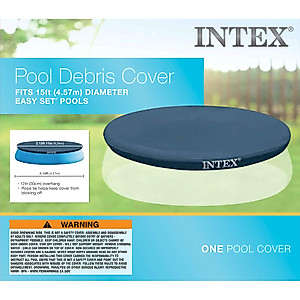 INTEX 28023E Pool Cover: For 15ft Round Easy Set Pools – Includes Rope Tie – Drain Holes – 12in Overhang – Snug Fit