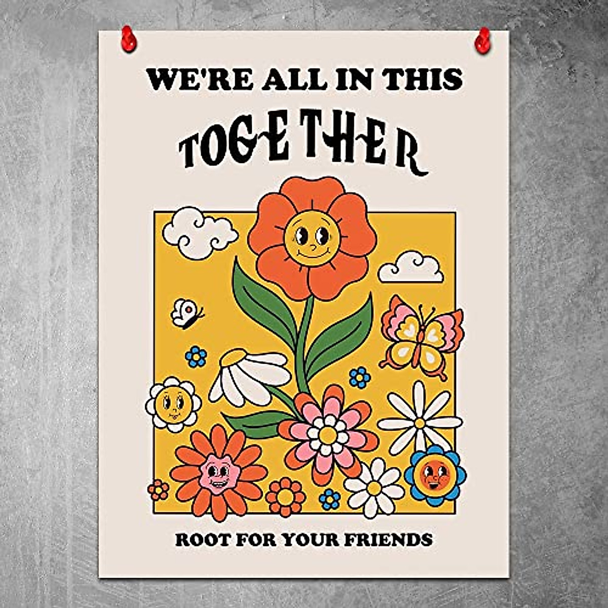 Aesthetic Posters Retro Decor,Retro Flower Poster, Retro 60s 70s Poster, Positive Quote Wall Art, Cute Room Decor, Cool Wall Decor.12x16 inches Unframed