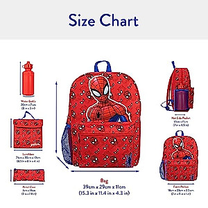 Marvel Backpack Set | Kids Backpack, Lunchbag, Water Bottle and Pencil Case Set | spider man backpack | Official Merchandise | Red