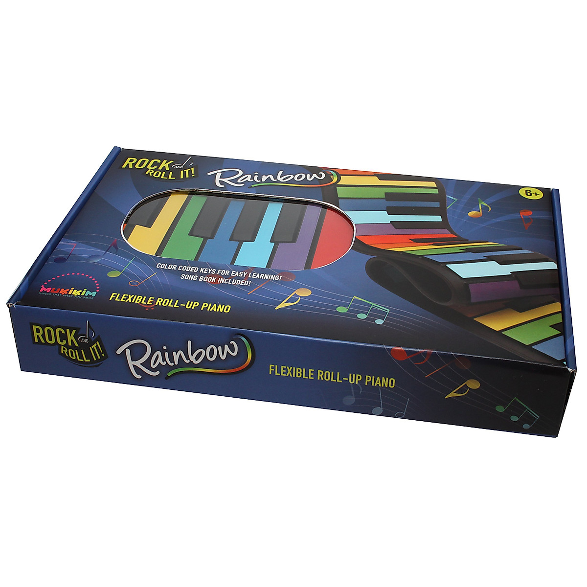 MUKIKIM Rock and Roll It - The Original Rainbow Piano. Roll Up Flexible Piano Keyboard for Kids / Beginners. Portable 49 Keys Silicone Piano Pad. Play-by-Color Songbook Included!