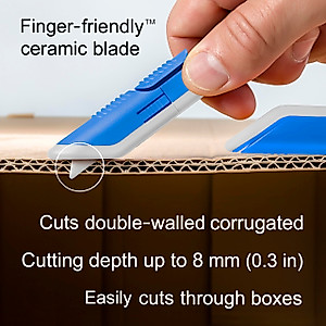 Slice Box Cutter | Manual Retracting | Heavy Duty Utility Knife | Safe Ceramic Blade Lasting 11x Longer than Metal | 1 Pack | Sky