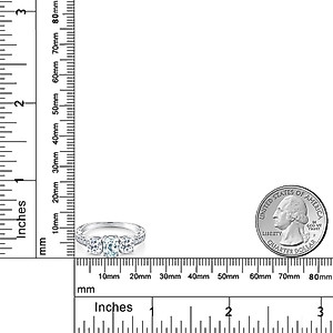 Gem Stone King 925 Sterling Silver Sky Blue Aquamarine and White Topaz 3-Stone Women Ring (2.07 Ct Oval, Available in size 5, 6, 7, 8, 9)