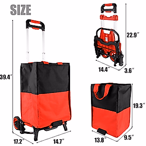 APOXCON Folding Shopping Cart with Removable Waterproof Bag and Bungee Cord, Heavy Duty Push Cart with Mute Wheels, Portable Hand Truck for Shopping, Groceries, Travel and Office Use