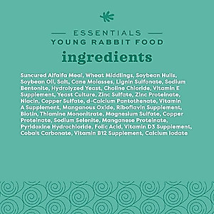 Oxbow Essentials Young Rabbit Food, All Natural Rabbit Pellets, High Energy & Calcium, Made in the USA, All Natural Vitamins & Minerals, Veterinarian Recommended, 5 lb