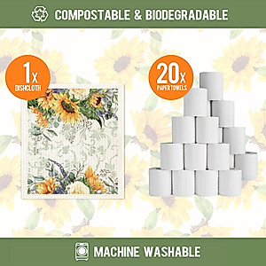 Morigins 6 Pcs Sunflowers Swedish Kitchen Dishcloths Multi Purpose Absorbent Soft Reusable Cleaning Dish Cloths Washable Decorative Tea Towels Bar Hand Towel