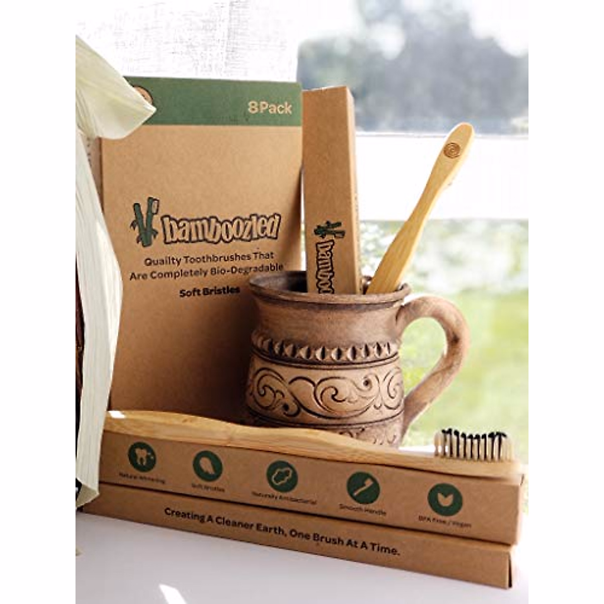 Bamboozled | Bamboo Toothbrush | Charcoal Infused BPA Free Medium Bristles | Organic & Sustainable | Biodegradable & Eco-Friendly | Set of 8 | The Natural Way to Whitening Your Teeth