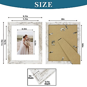 Hongkee 8x10 Picture Frame Set of 2, Made of Real Glass and Distressed White Wooden Frame - Display Picture 5x7 with Mat or 8x10 Without Mat, 8 by 10 Photo for Wall or Tabletop