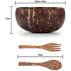 SUYOOULIN Coconut Bowls, Spoon and Fork Sets, Perfect for Smoothie Bowls, Acai Bowls, Buddha Bowls. Wooden Bowl Set Made From Coconut Shells, Dessert Bowls for Family, 6 Sets