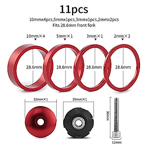 baluoqi Bicycle Headset Spacer 1-1/8 inch 28.6mm with Stem Top Cap(carbon fiber),Headset Star Nut and Long Titanium Bolt Aluminium Alloy MTB Road Bike Stem Headset Spacer(Red)