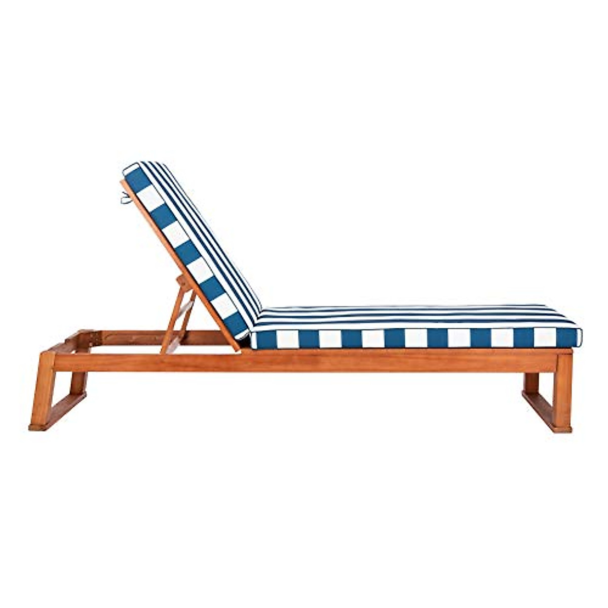 SAFAVIEH Outdoor Collection Solano Natural Wood/ Navy Stripe Cushion Patio Backyard Chaise Lounger Chair