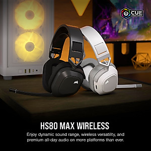 Corsair HS80 MAX Wireless Multiplatform Gaming Headset with Bluetooth - Dolby Atmos - Broadcast Quality Microphone - iCUE Compatible - PC, Mac, PS5, PS4, Mobile - White