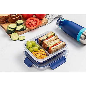 Ello Sammie Plastic Divided Kids Food Storage Container, 4 Cup, Touchdown Blue