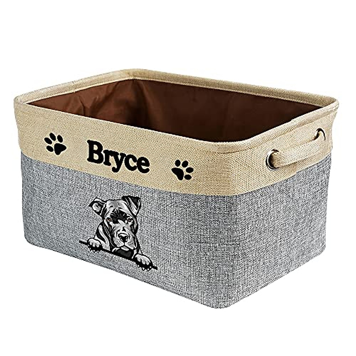 MALIHONG Personalized Foldable Storage Basket with Lovely Dog Pit Bull Collapsible Sturdy Fabric Pet Toys Storage Bin Cube with Handles for Organizing Shelf Home Closet, Grey and White