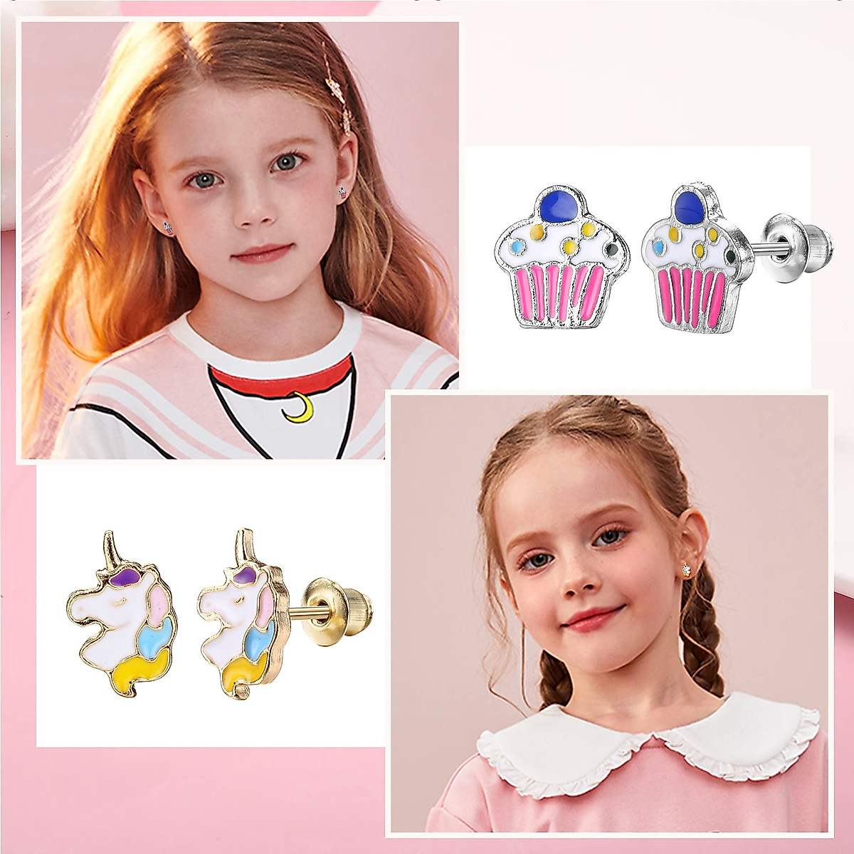 BESTEEL 63 Pairs Cute Stud Earrings for Women Sensitive Ears Studs Set With Stainless Steel Post Candy Flower Heart Animal Earrings in Vivid Colors and Multi-styles