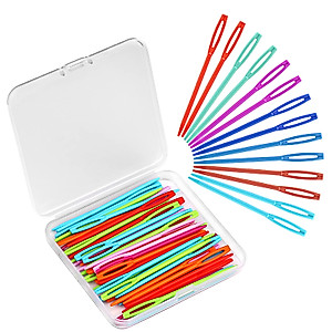 LUNARM 50PCS Plastic Sewing Needles, Large Eye Plastic Yarn Needles with Box, 7cm/2.76inch Plastic Needles for Yarn and Craft Plastic Sewing Needles for DIY Sewing Handmade Crafts