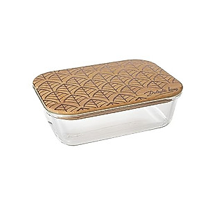 Delight King Glass Containers with Bamboo Lids, Set of 4 Glass Food Storage Containers with Wooden Lids, Non Toxic, Non Plastic, Fridge and Microwave Safe, Eco Friendly, Leaf Printed Wood Lid Design