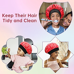 3 Pack Kids Satin Bonnet,Double Layer Child Sleeping Cap,Silky Night Sleep Caps Elastic Wide Band,Soft Breathable Satin Caps,Kids Hair Bonnets for Girls Baby Toddler Teens (Pink+Blue+Red)